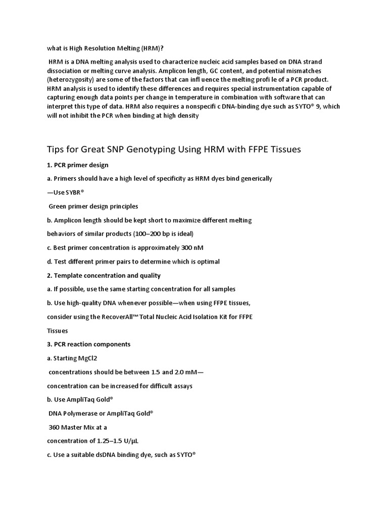 Tips For Great SNP Genotyping Using HRM With FFPE Tissues: 1. PCR ...