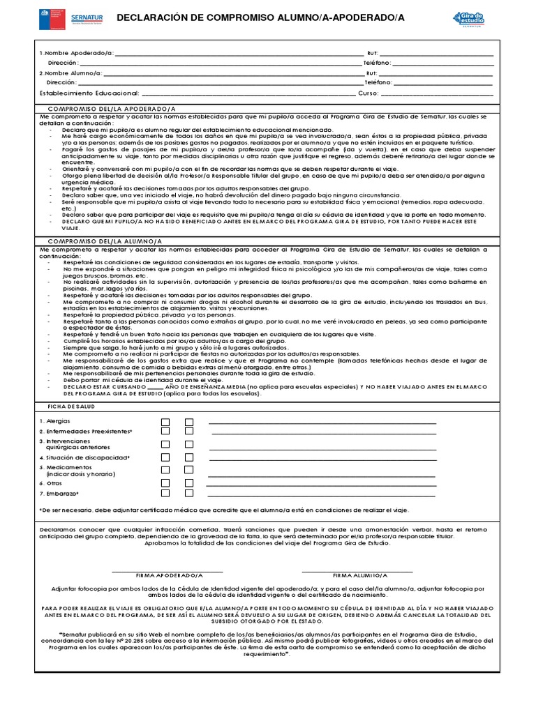 Declaracion de Compromiso Alumno Apoderado | PDF | Bienestar | Medicina