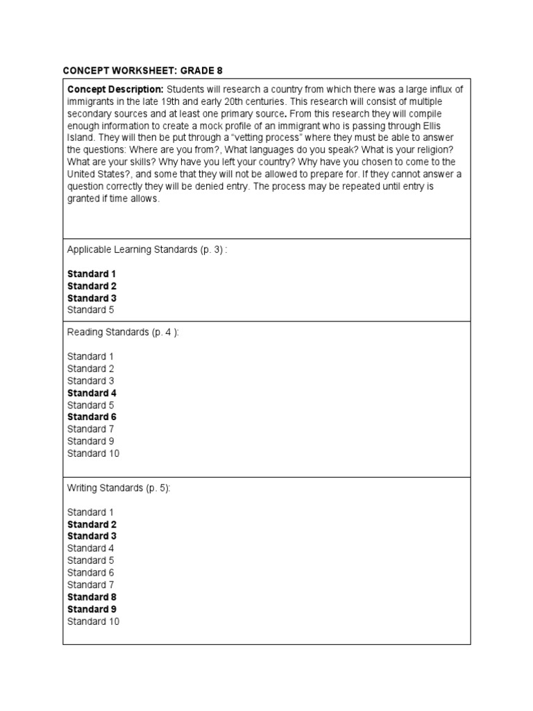Concept Worksheet: Grade 8 Concept Description | PDF | Reason | Time