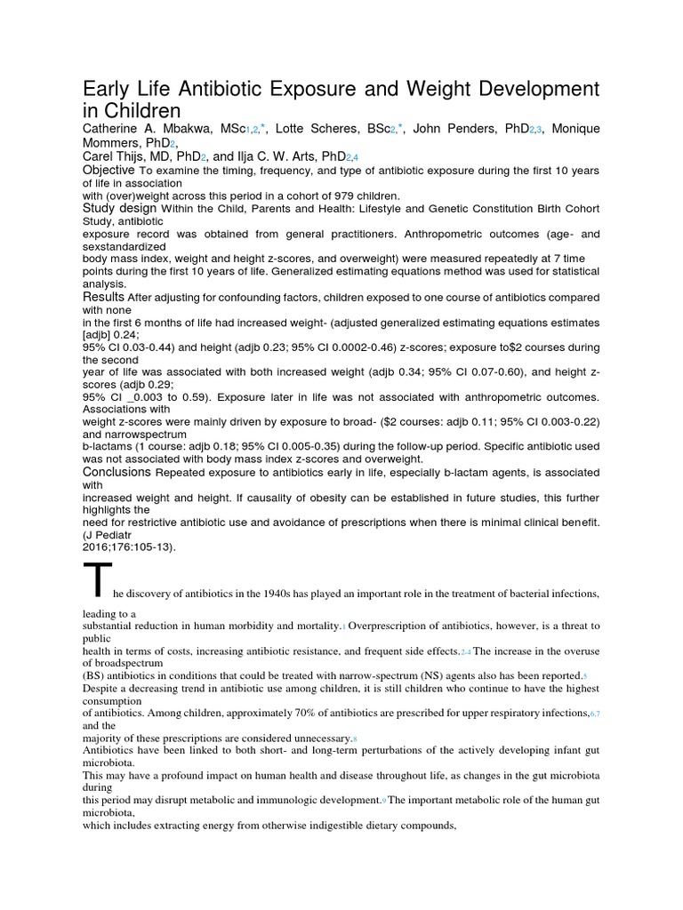Early Life Antibiotic Exposure and Weight Development in Children | PDF | Body Mass Index | Obesity
