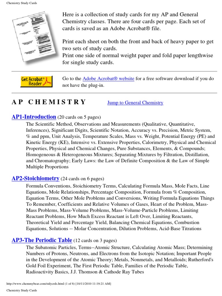 Chemistry Study Cards | PDF | Mole (Unit) | Chemical Bond