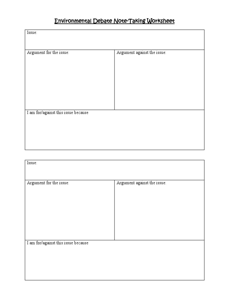Environmental Debate Worksheet Template | PDF