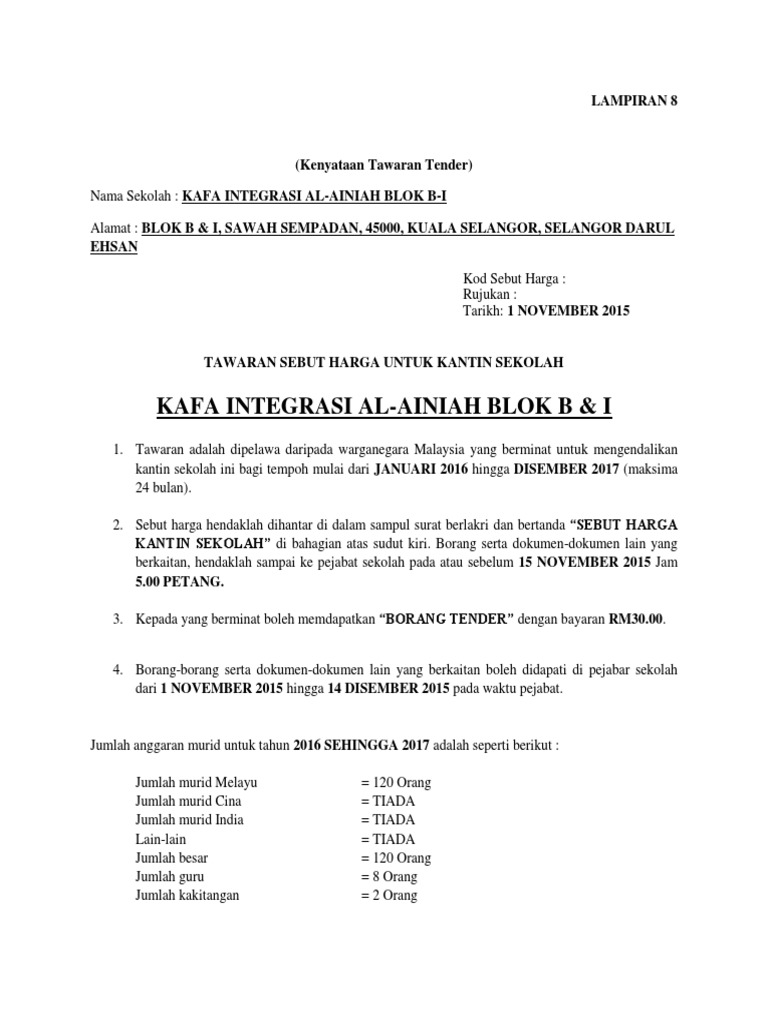 Contoh Tender Kantin Sekolah | PDF