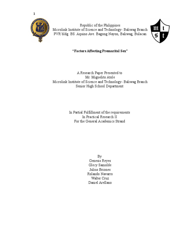 Factors Affecting Premarital Sex Of Teenagers Thesis Pdf Sexual