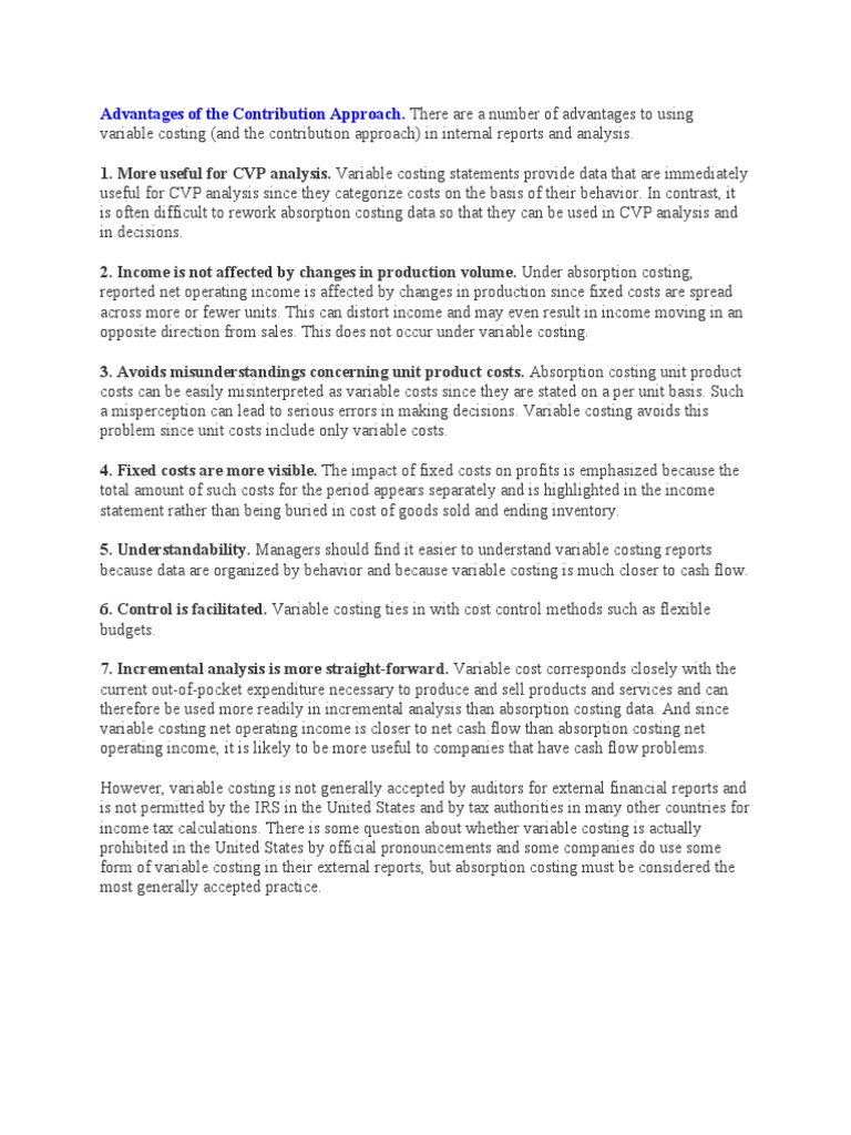 Advantages of The Contribution Approach | PDF | Income | Cost Accounting