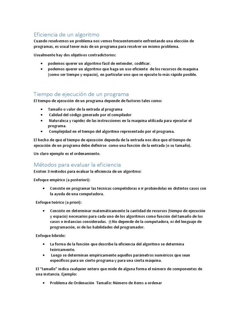 Eficiencia de Un Algoritmo | PDF | Algoritmos | Teoría de la ...