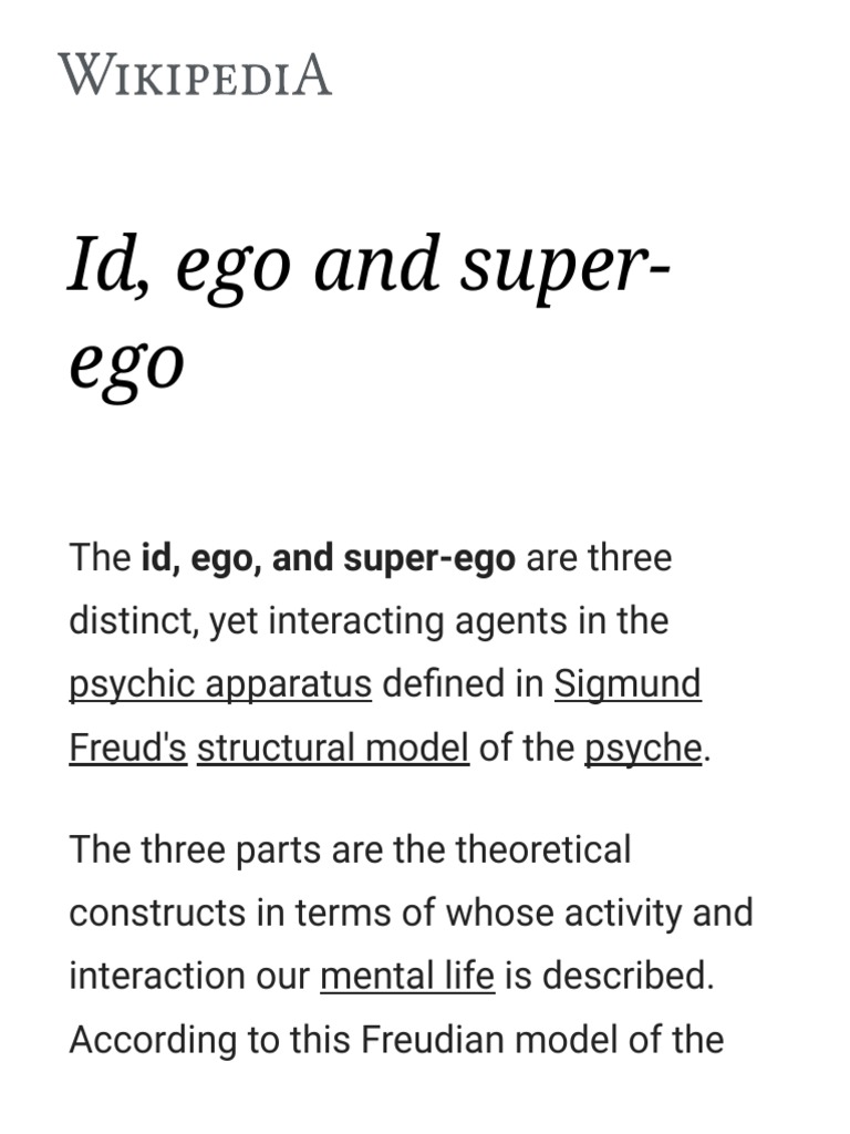 Id, Ego and Super-Ego - Wikipedia | PDF | Id | Freud Family