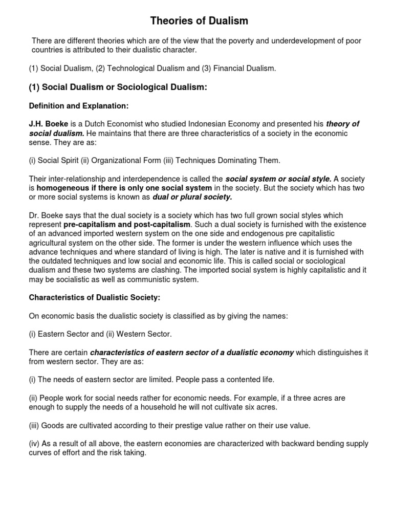 Theories of Dualism: (1) Social Dualism or Sociological Dualism | PDF ...