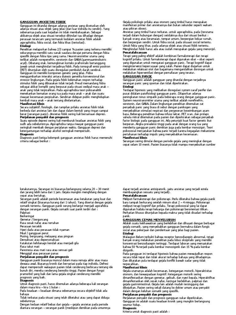 Gangguan Anxietas Fobik: Etiologi Penatalaksanaan | PDF | Kesehatan ...