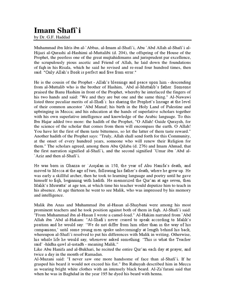 Imam Shafi | PDF | Hadith | Semitic Words And Phrases
