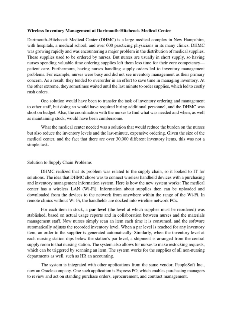 Wireless Inventory Management at Dartmouth | PDF | Inventory | Hospital