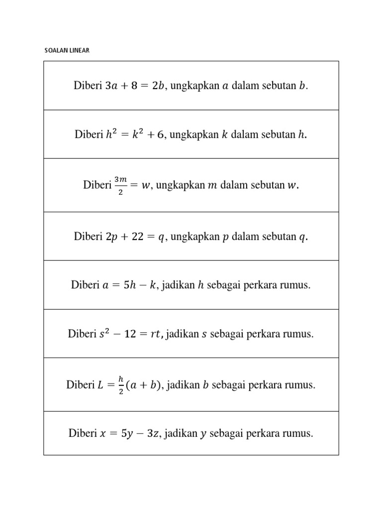 Soalan Linear Dam Ular | PDF