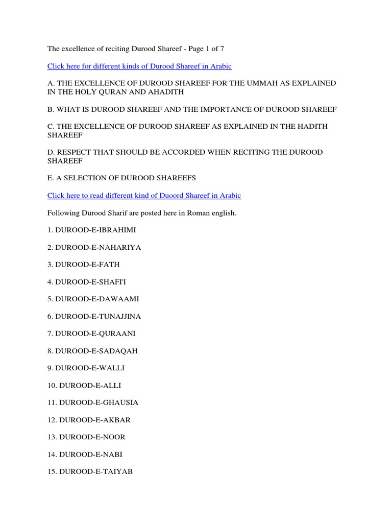 The Excellence of Reciting Durood Shareef | Download Free PDF | Hadith ...