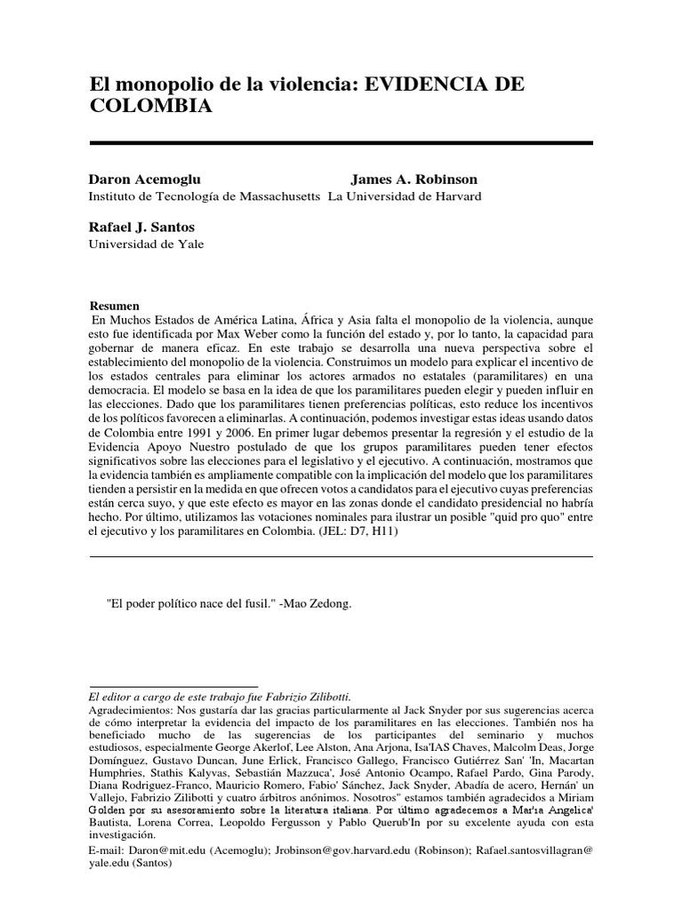 Robinson Acemoglu, Santosmonopolyofviolence | PDF | Democracia ...