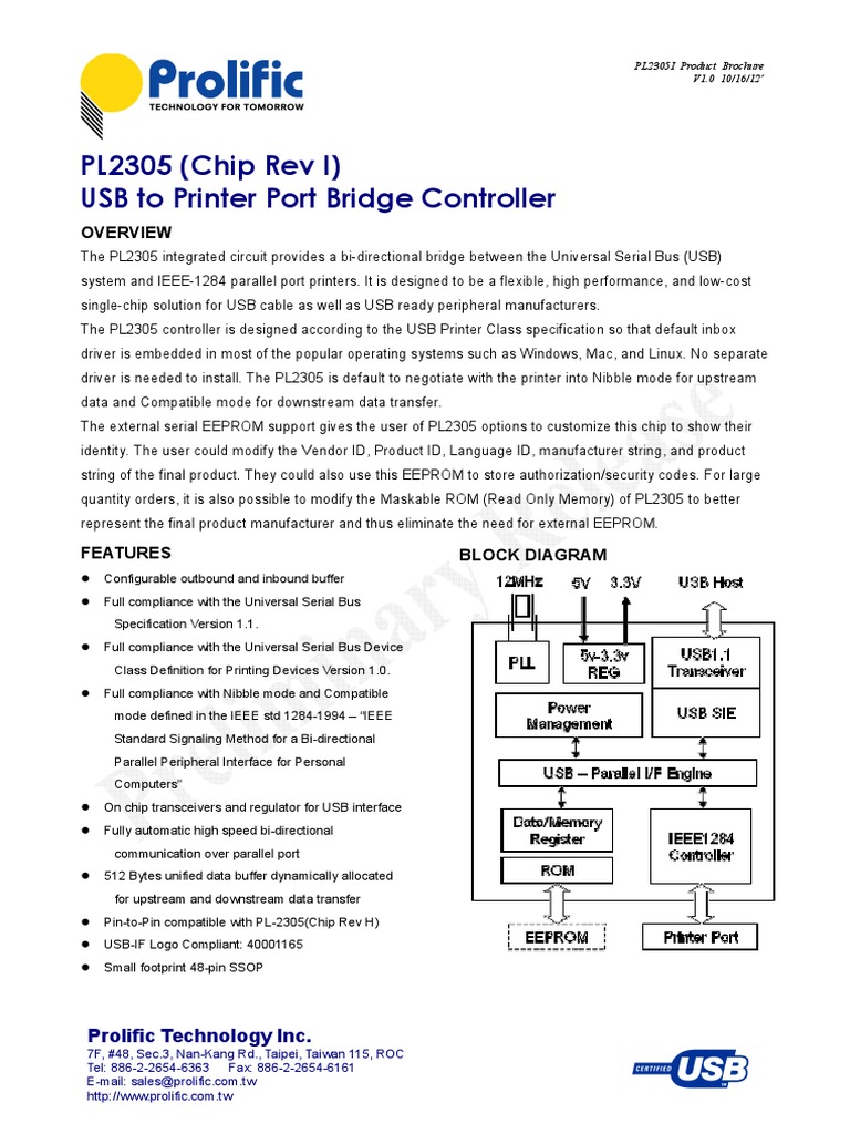 PL2305I | PDF | Usb | Computer Data