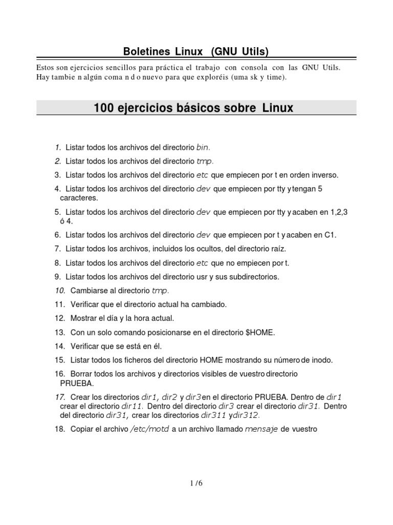 100 Ejercicios Linux Repaso Nota | PDF | Sistema de archivos | Archivo ...