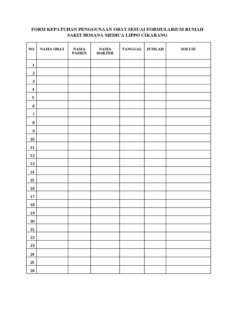 Form Kepatuhan Penggunaan Obat Sesuai Formularium Rumah Sakit Hosana ...