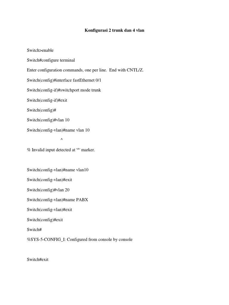 Configuring 2 Trunks and 4 VLANs | PDF | Computer Standards | Network ...