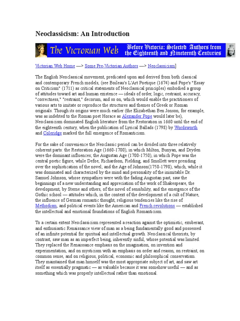 Neoclassicism in English Literature | PDF | Ben Jonson | William ...