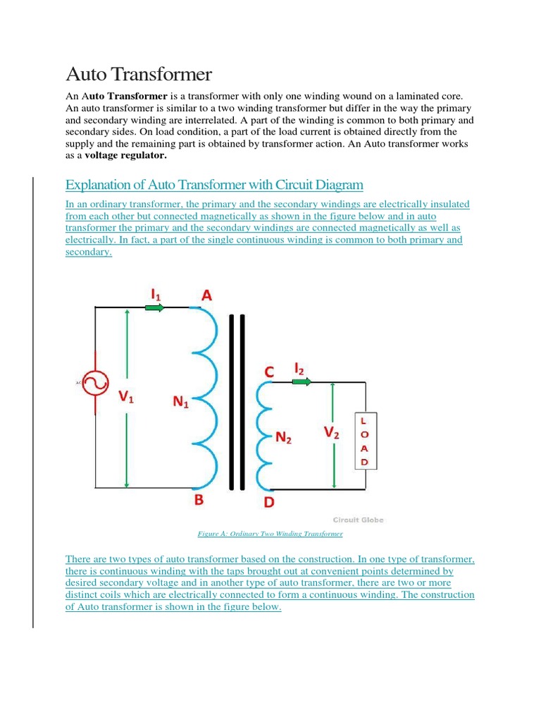 Explanation of Auto Transformer With Circuit Diagram | PDF ...