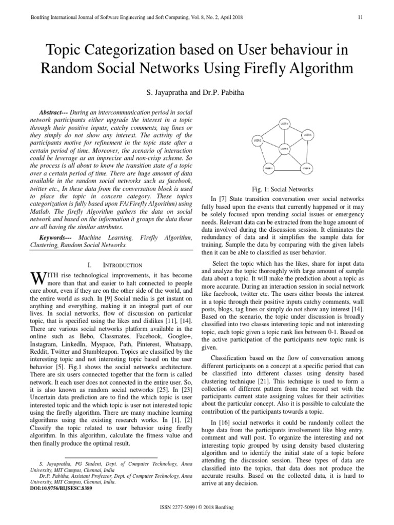 Topic Categorization Based On User Behaviour in Random Social Networks Using Firefly Algorithm ...