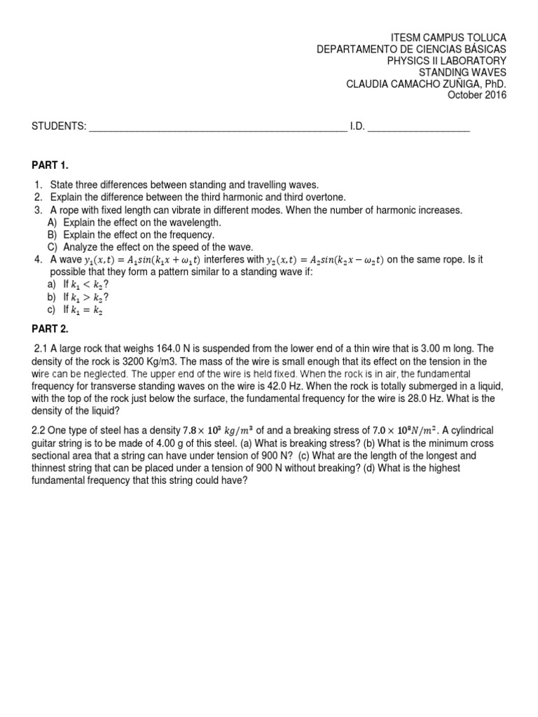 Standing Waves Physics Lab Guide | PDF