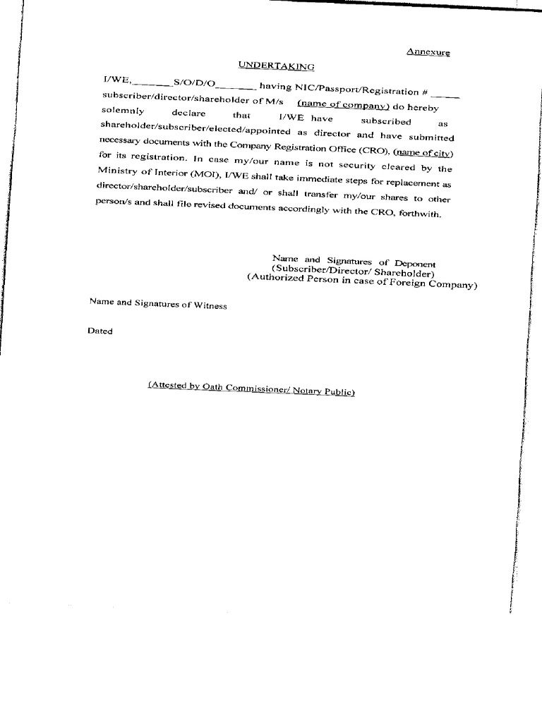 Undertaking Secp Undertaking For Director | PDF