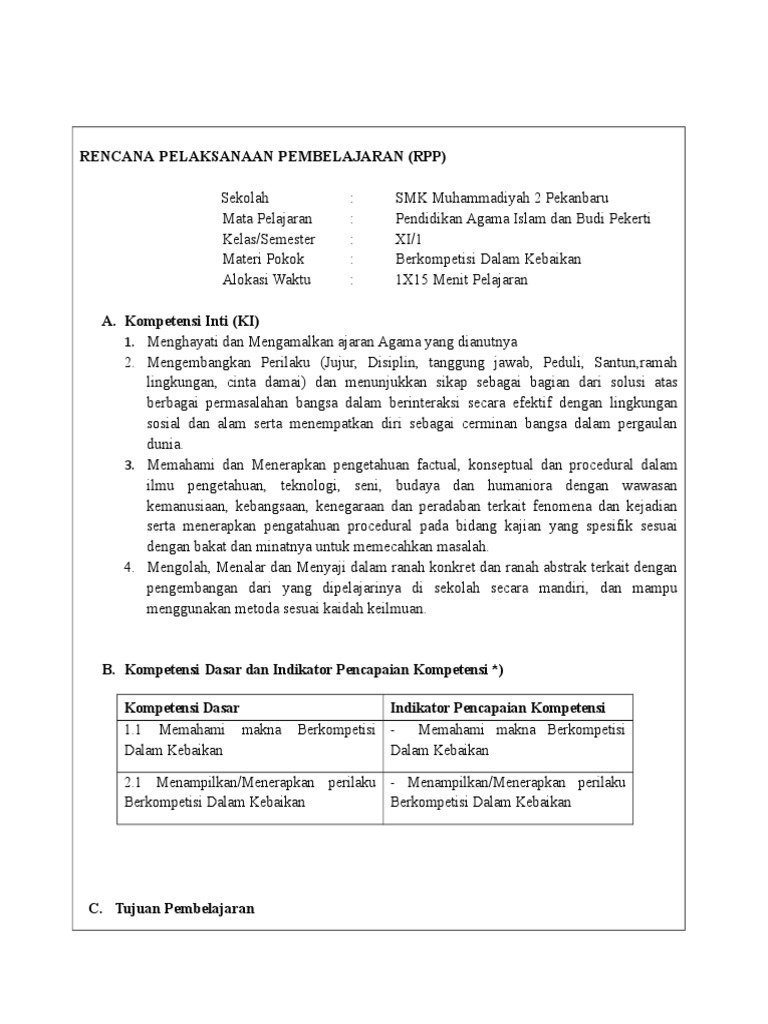 Contoh RPP K13 PAI XI SMK | PDF