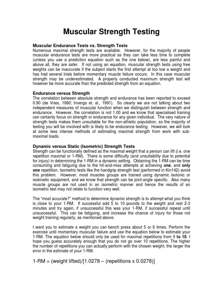 Muscular Strength Testing PDF | PDF | Physical Strength | Weight Training