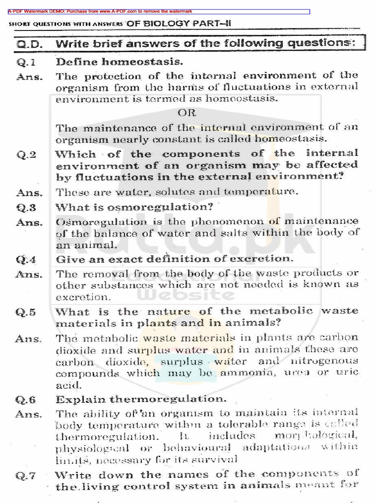 Notes of Important Questions Answers of FSC 12th Biology Chapter 15 | PDF