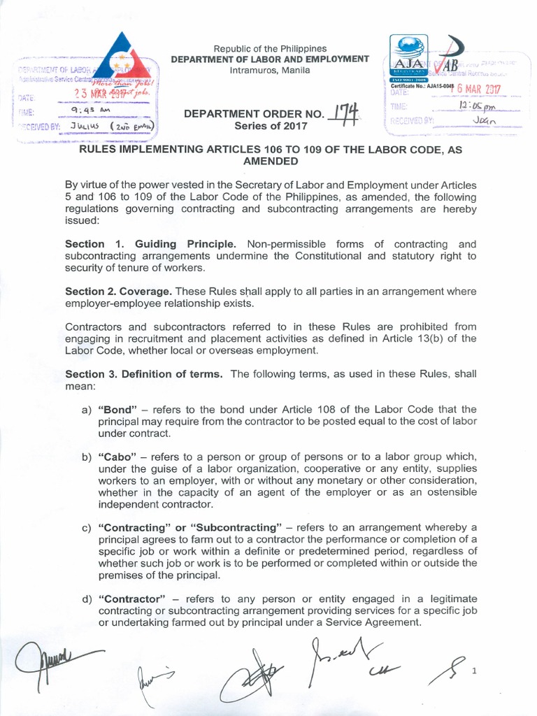 DO 174 17 Rules Implementing Articles 106 To 109 of The Labor Code As ...