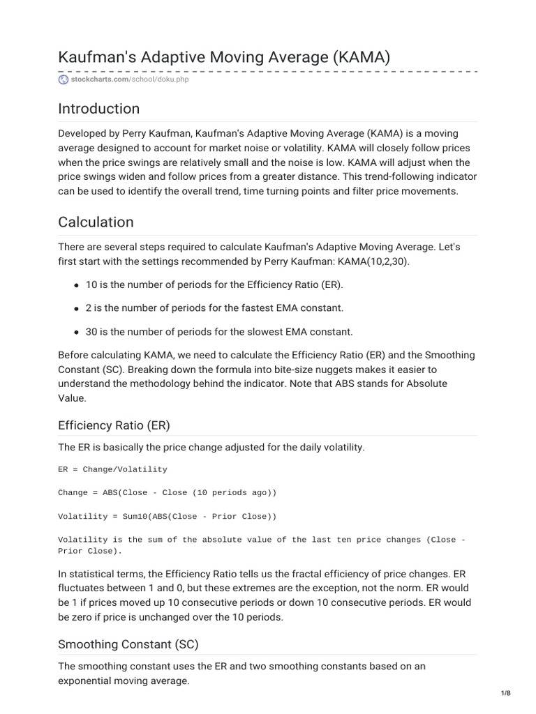 Kaufmans Adaptive Moving Average KAMA | PDF | Moving Average | Analysis