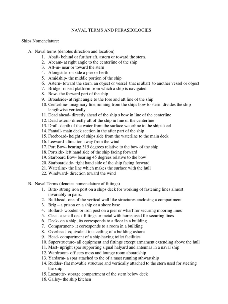 Naval Terms and Phraseologies | PDF | Stern | Deck (Ship)