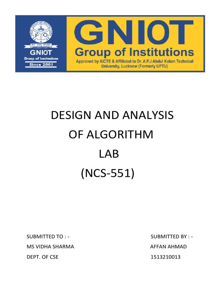 Design and Analysis of Algorithm LAB (NCS-551) | PDF
