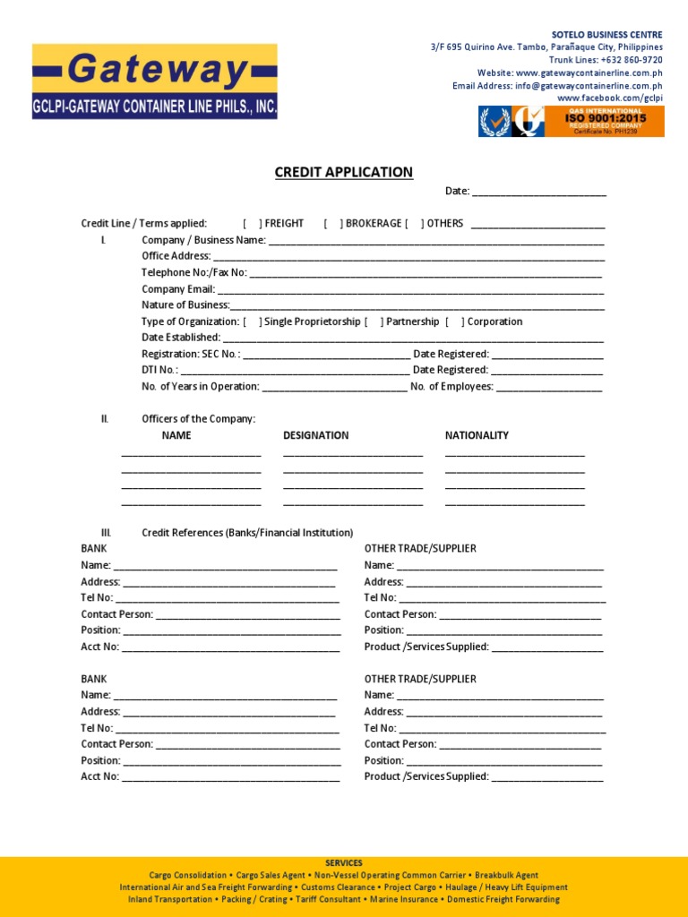 Updated Credit Line Application | PDF | Cargo | Credit