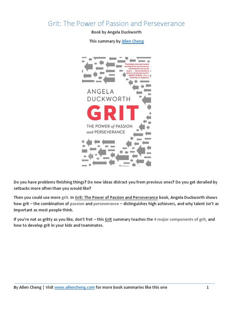 Summary of Grit by Angela Duckworth | PDF | Grit (Personality Trait ...