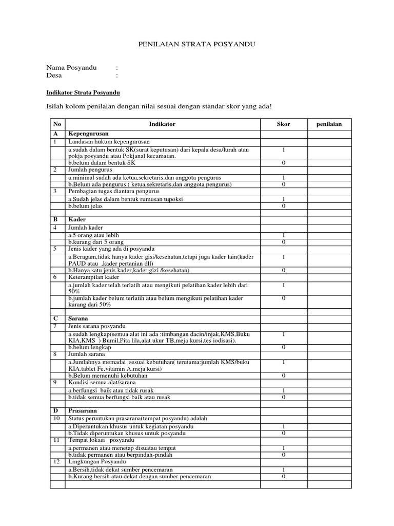 Form Penilaian STRATA POSYANDU | PDF