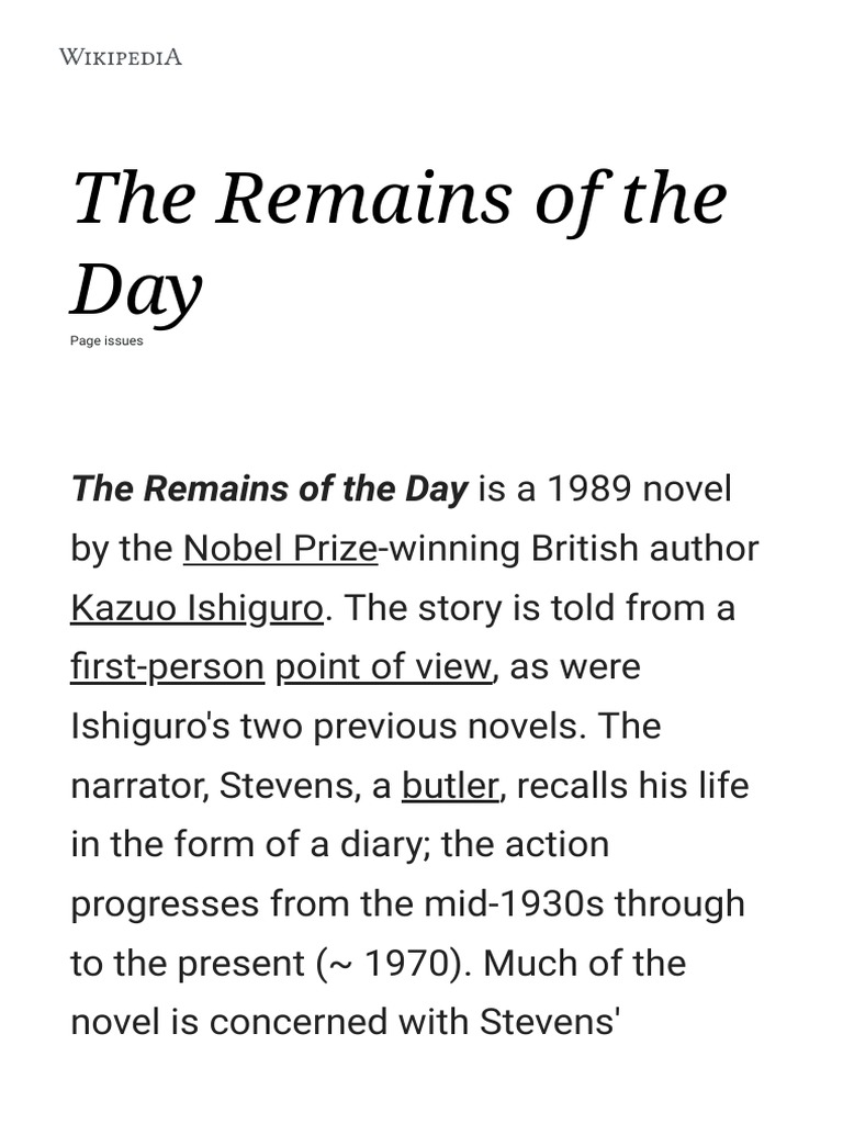 The Remains of the Day: A Novel Overview | PDF