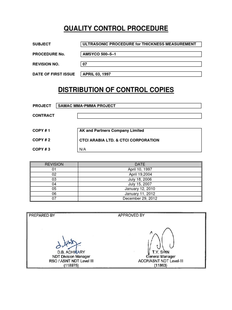 UT Procedure For Thickness Measurement Rev 07 | PDF | Calibration | Ultrasound