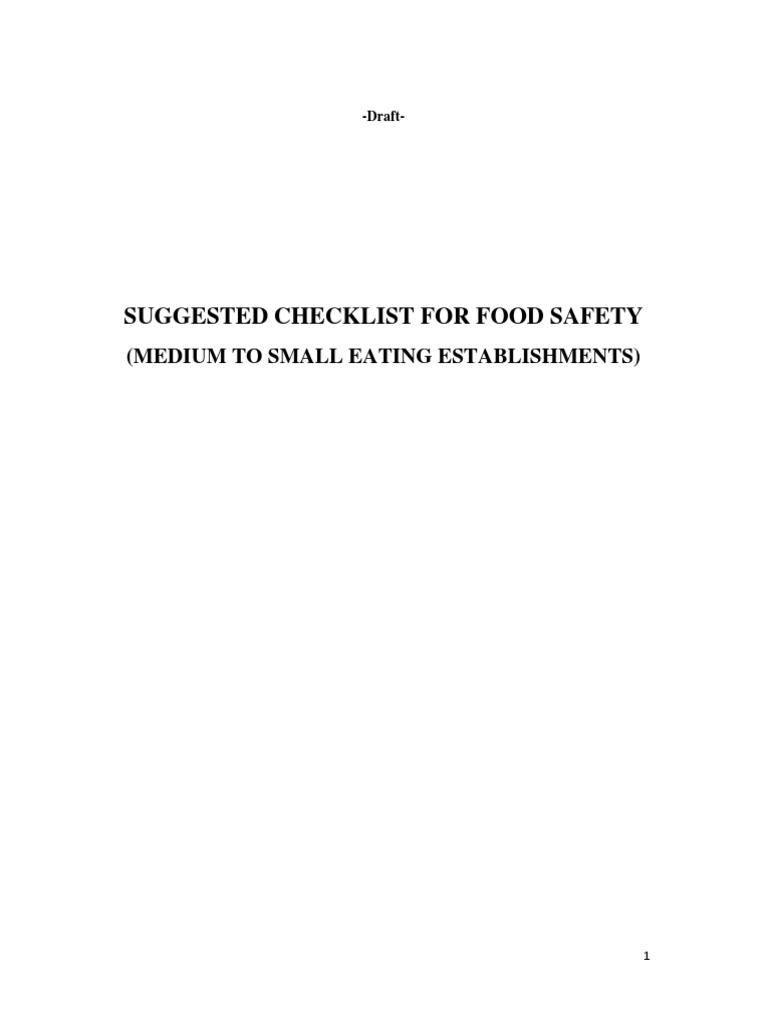Restaurant Food Safety Checklist | PDF | Hygiene | Foods