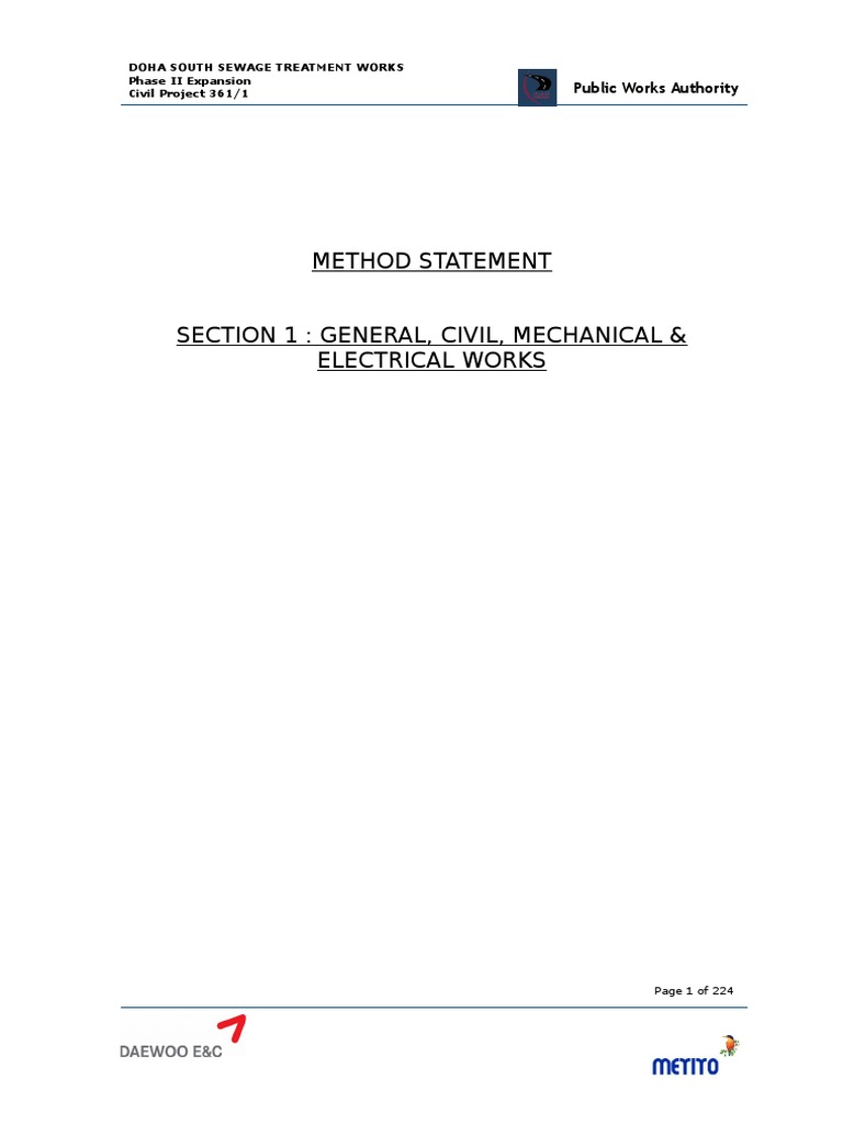 Method Statement (DW) Final | PDF | Sanitary Sewer | Sewage Treatment