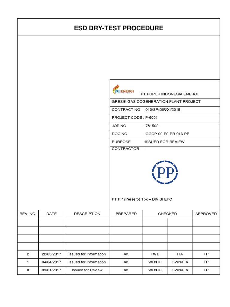 ESD Drytest Procedure Rev 2 | PDF | Valve | Mechanical Engineering