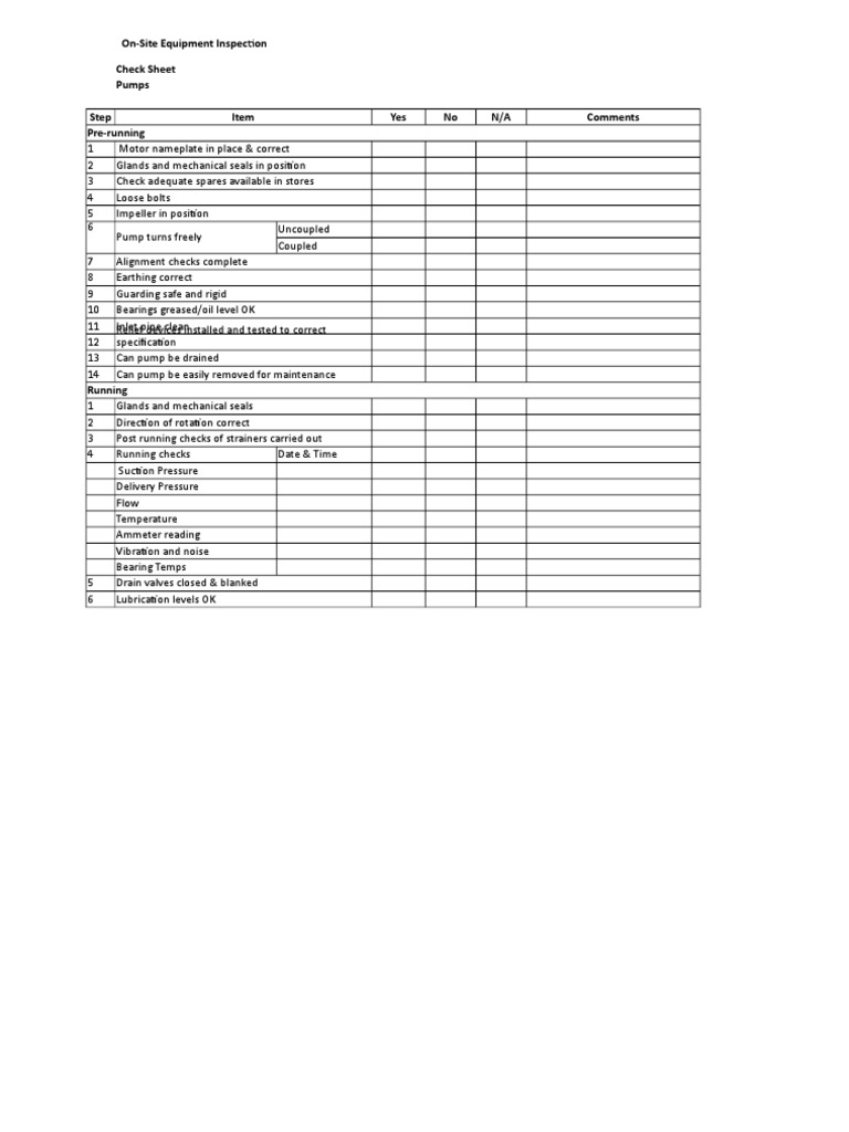 Check Sheet Equipment Pre Comm | PDF | Bearing (Mechanical) | Pump