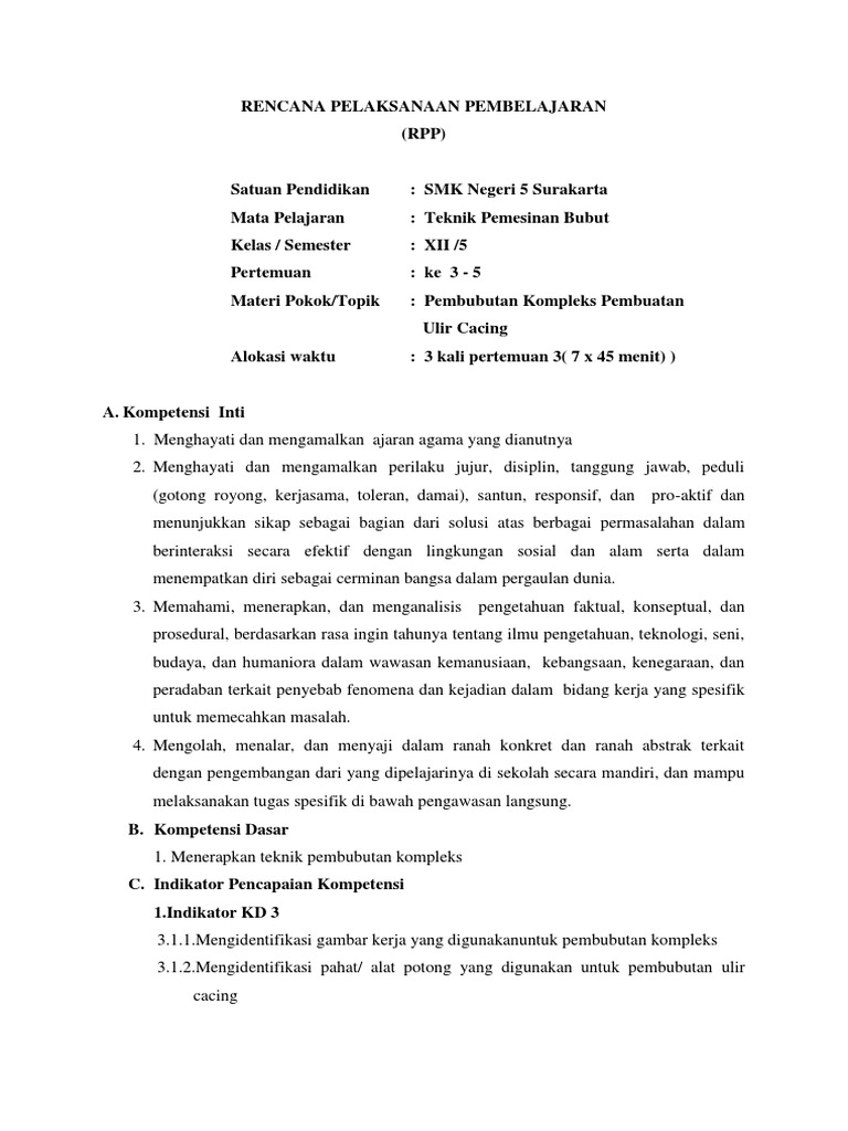 RPP Teknik Pembubutan Ulir Cacing | PDF