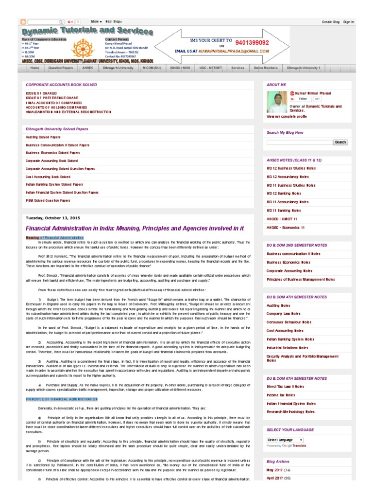 Dynamic Tutorials and Services - Financial Administration in India - Meaning, Principles and ...