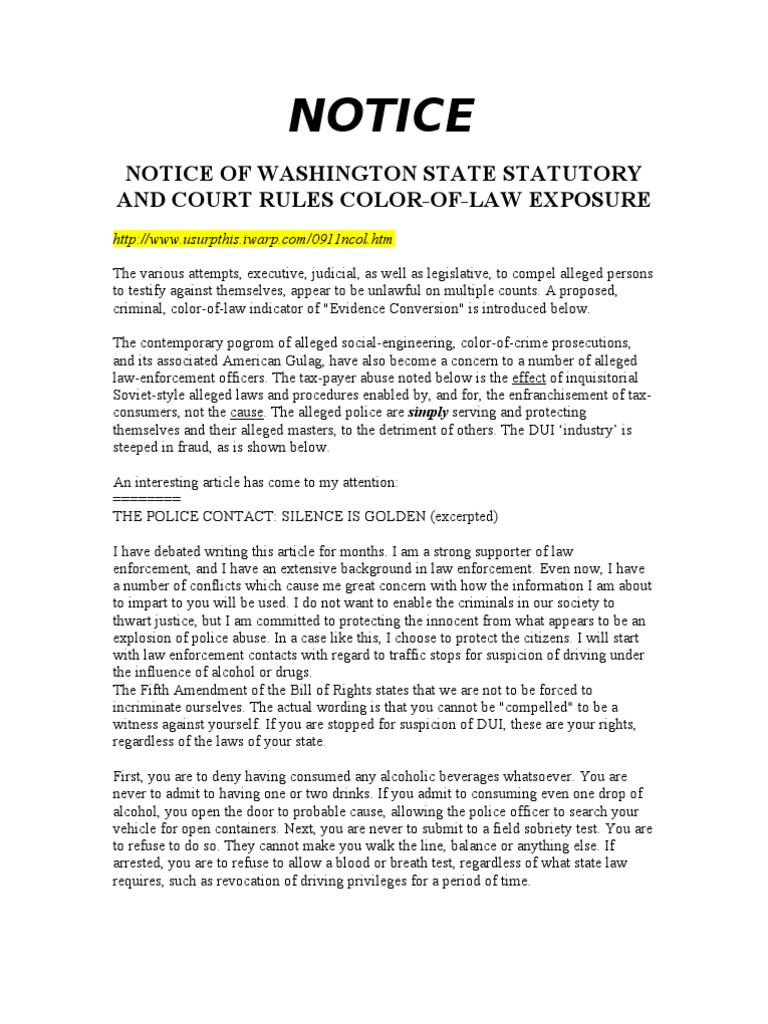 Notice Court Rules Color-Of-law Exposure | PDF | Fifth Amendment To The ...