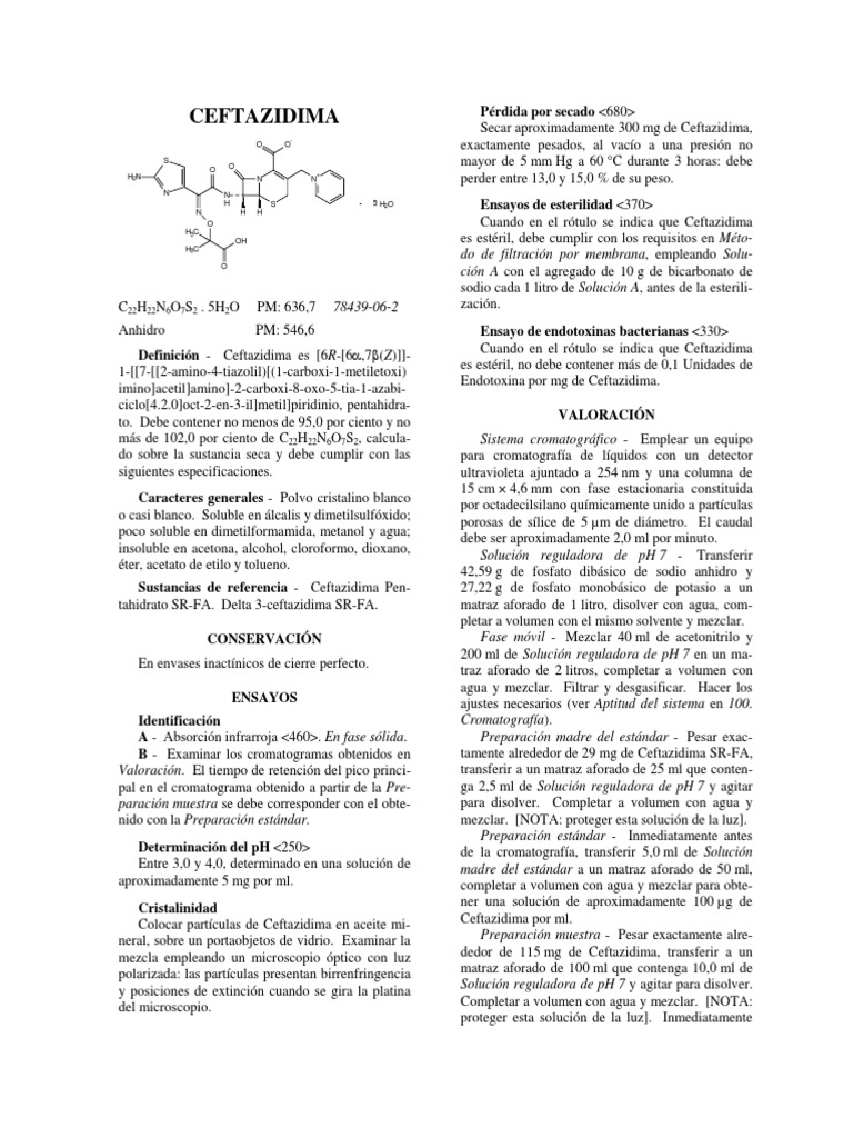 Ceftazidima PDF | PDF | Solubilidad | Cromatografía