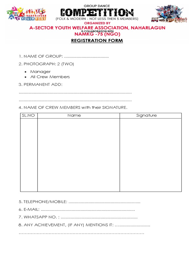 Dance Competition Registration Form | PDF