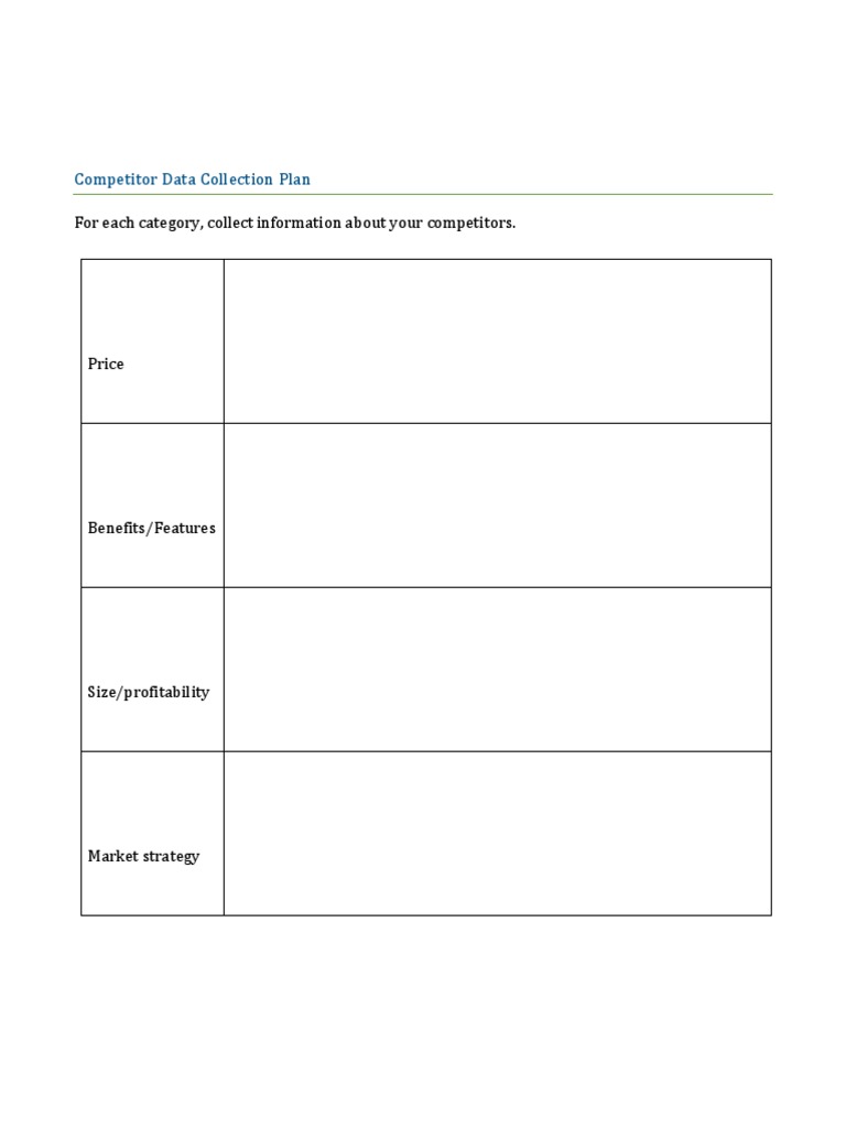 Competitor Data Collection Plan: For Each Category, Collect Information ...