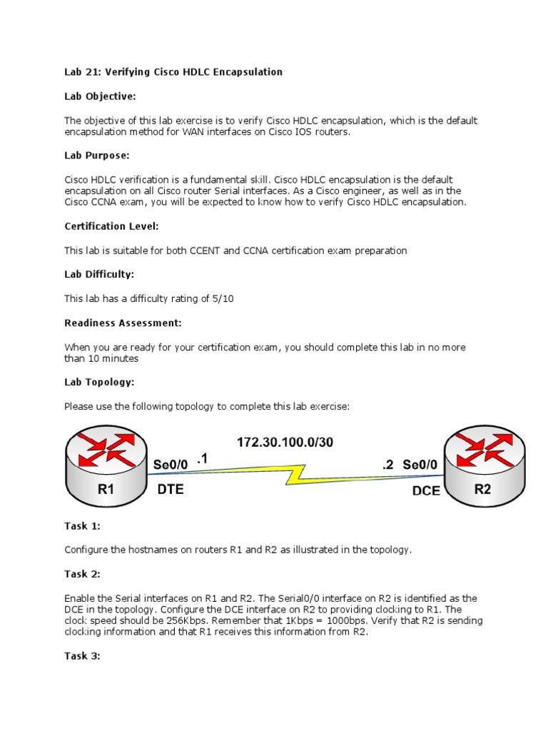 Verifying Cisco HDLC Encapsulation Lab | PDF
